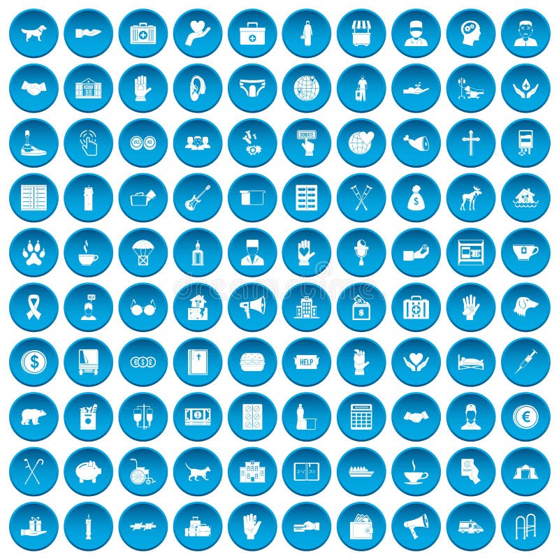 100 Donation Icons Set Blue Stock Vector - Illustration of donation ...