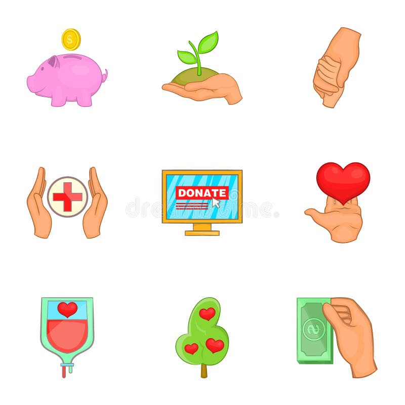 Donation Icons Set, Cartoon Style Stock Vector - Illustration of icon ...
