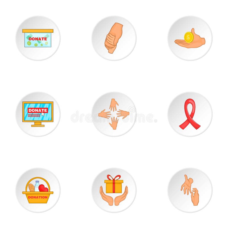 Donation Icons Set, Cartoon Style Stock Vector - Illustration of human ...