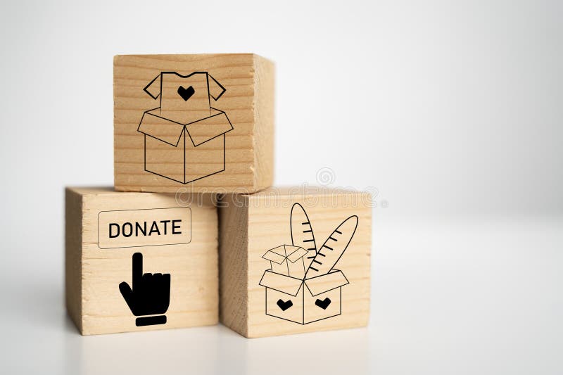 Donation Icons on Wooden Blocks Stock Photo - Image of packing, males ...