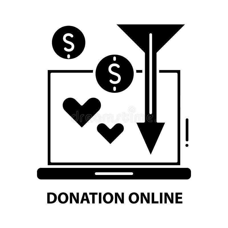 Donation Online Icon, Black Vector Sign with Editable Strokes, Concept ...