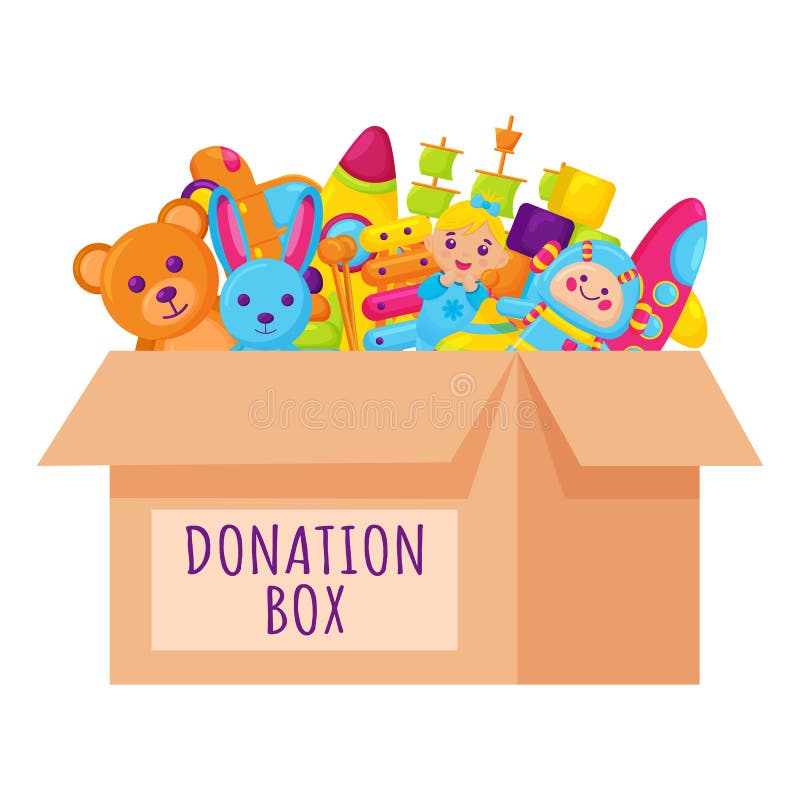 Donation Paper Box with Childrens Toys. Vector Stock Vector ...