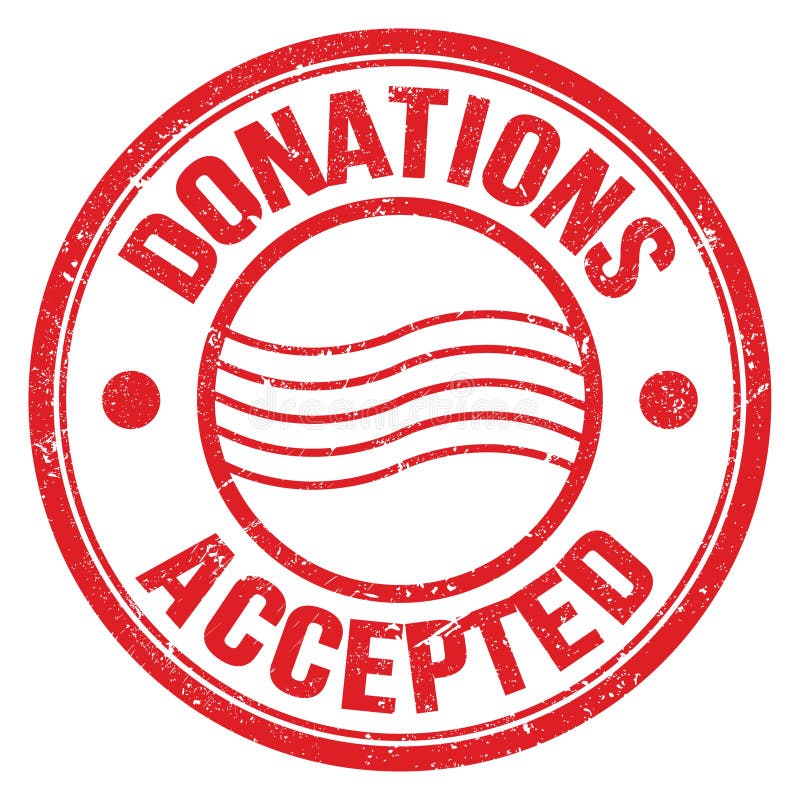 DONATIONS ACCEPTED Text on Red Round Postal Stamp Sign Stock ...
