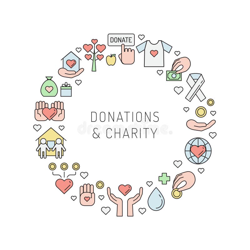 Donations and Charity Multicolored Outline Circle Frame. Stock Vector ...
