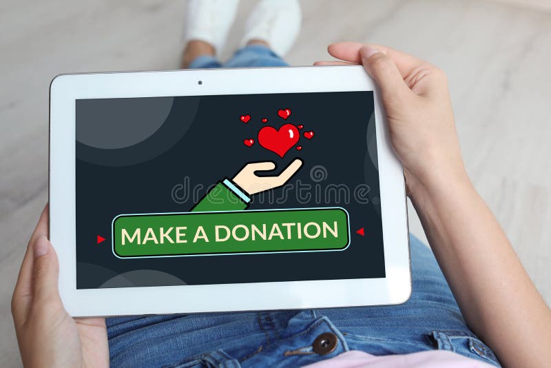 Donations Concept. Woman with Tablet, Closeup Stock Image - Image of ...