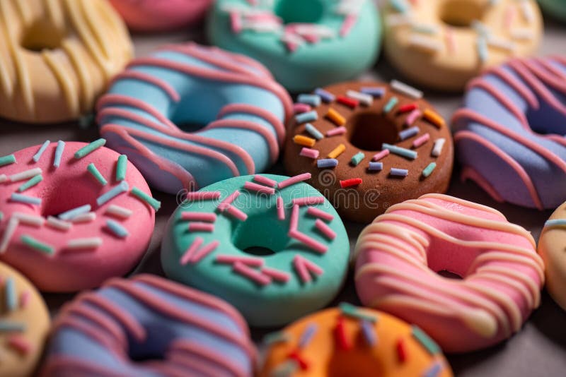 Donats from Sugar Paste. Multi-colored Sugar Art Cakes. Different Types ...