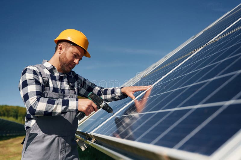 Done Installation Using Drill Engineer Photovoltaic Solar Panels ...