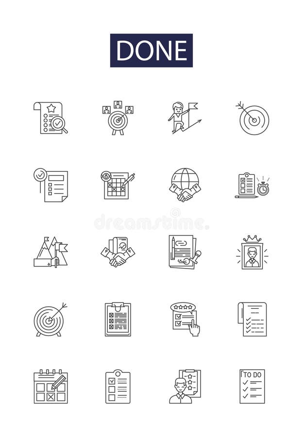 Done Line Vector Icons and Signs. Fini, Ended, Over, Executed ...