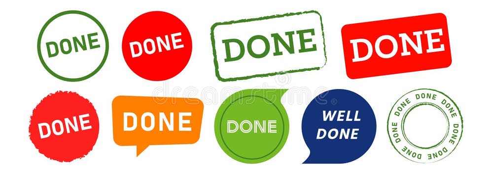Done Square Circle Stamp and Speech Bubble Label Sticker Sign Accept ...