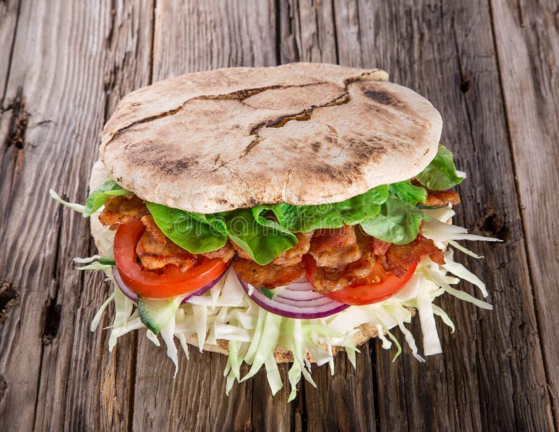 Doner Kebab - Grilled Meat, Bread and Vegetables Stock Photo - Image of ...