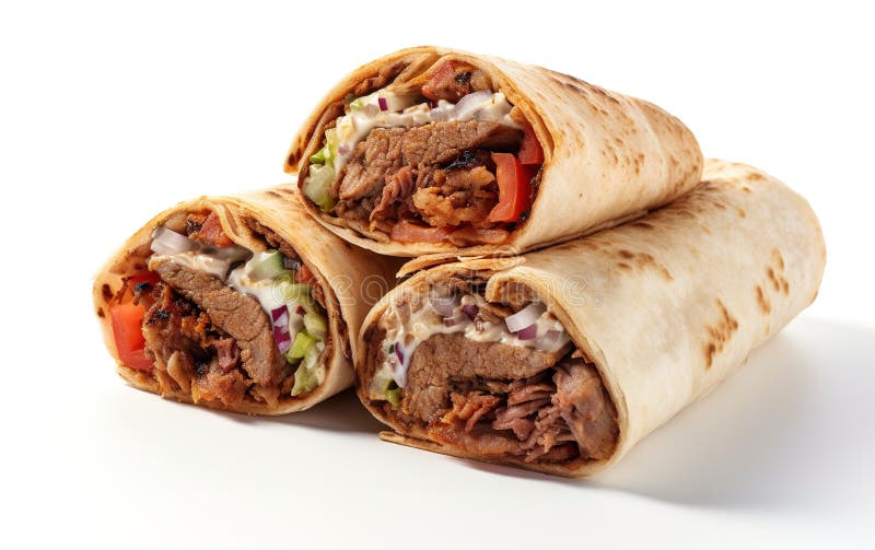 Doner Kebab Rolls , a Shawarma in a Pit of Fresh Vegetables and Meat ...