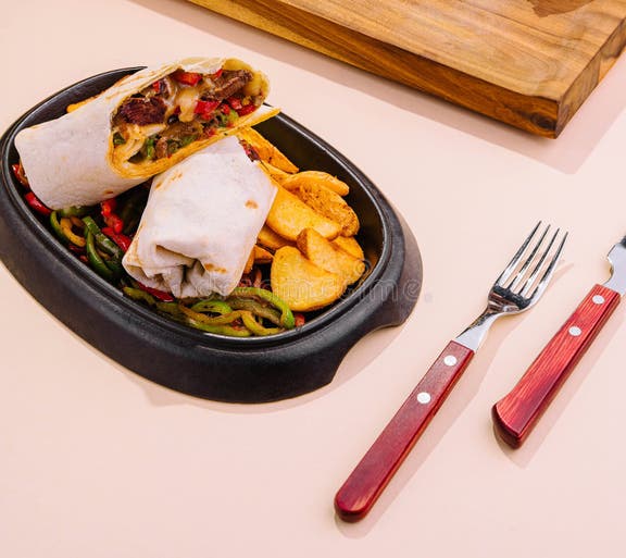 Doner Kebab (shawarma) and Potatoes Slices Stock Photo - Image of ...