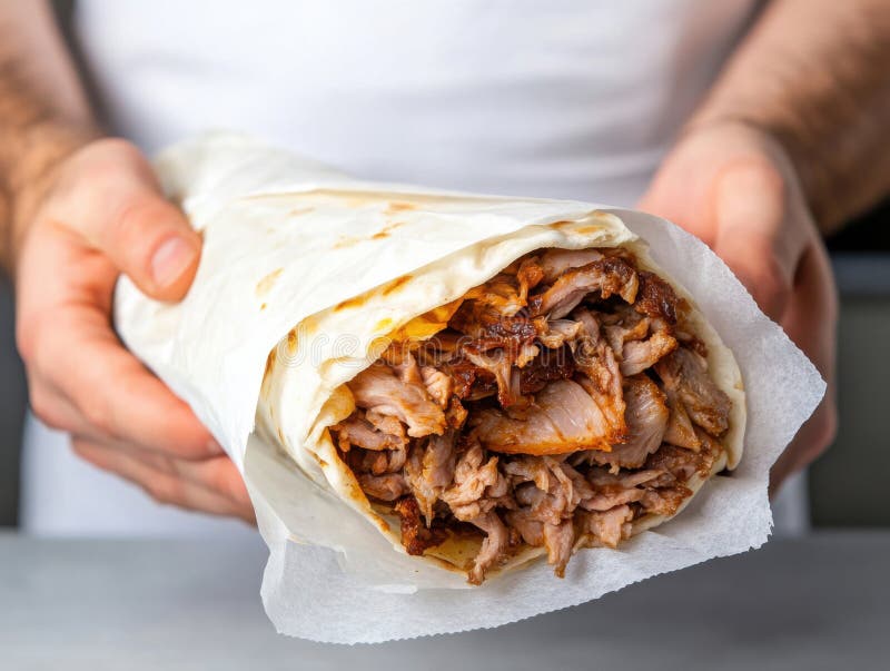 Doner Kebab Wrapped in Paper Stock Illustration - Illustration of kebab ...