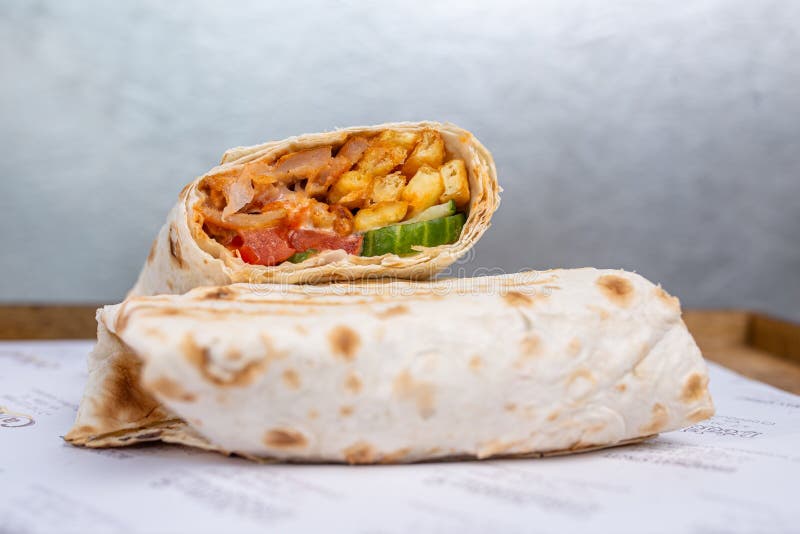 Doner in pita vith meat stock image. Image of food, chicken - 208432441