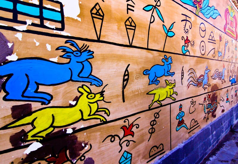 Dongba Language in the Drawing Wall Stock Image - Image of font, dongba ...