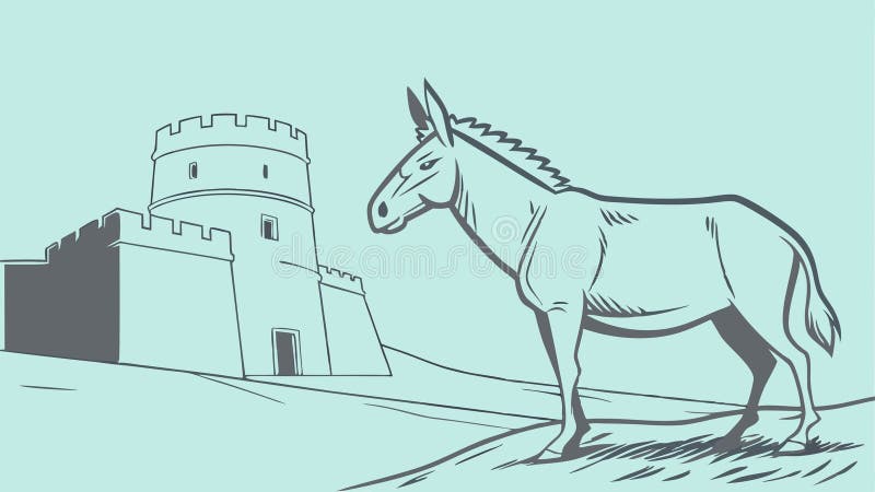 Donkey by Ancient Coastal Fortification Vector, Vector Design ...