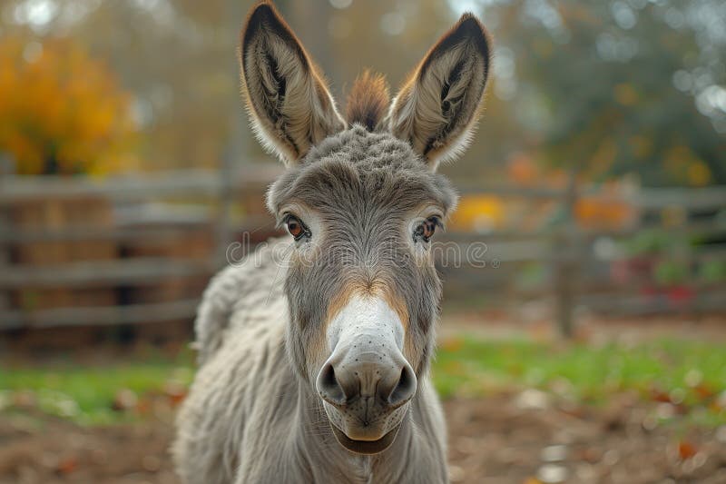 A Donkey with a Curious Gaze Facing the Camera in a Yard Stock Photo ...