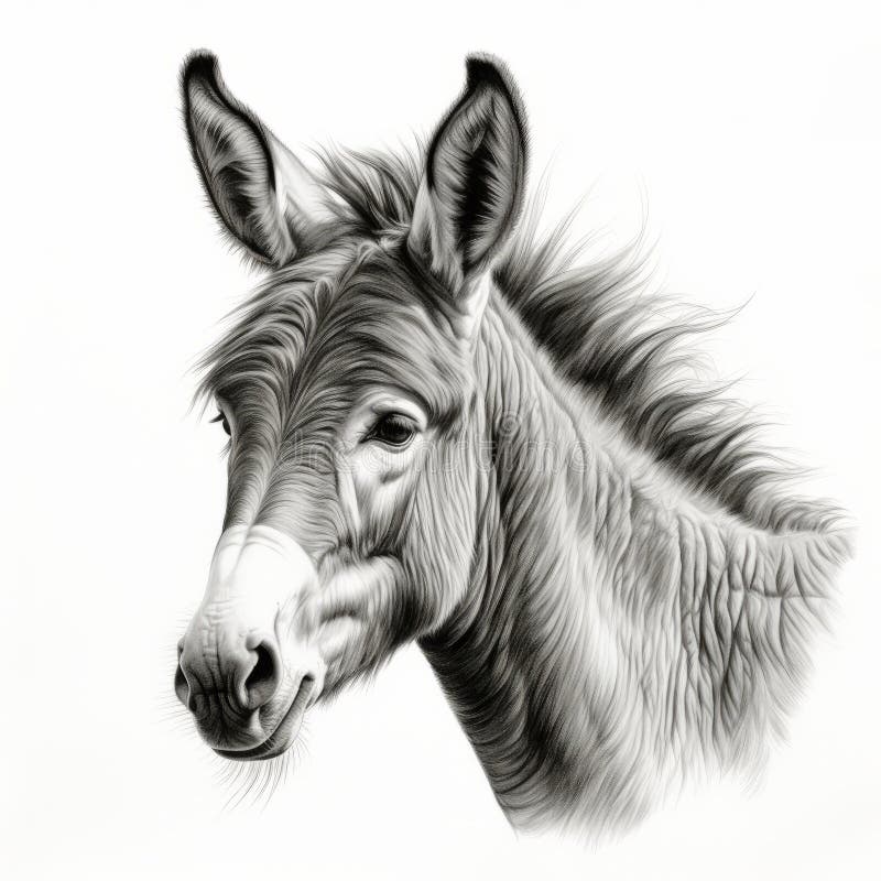 Realistic Greyfurred Donkey Portrait Tattoo Drawing on White Background ...