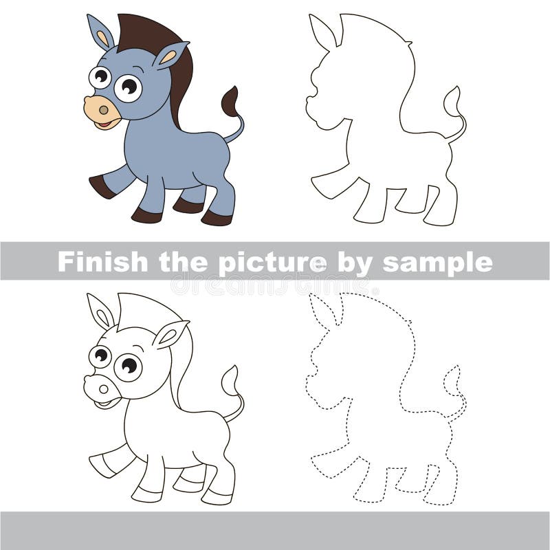 Donkey. Drawing worksheet. stock vector. Illustration of finish - 70127203