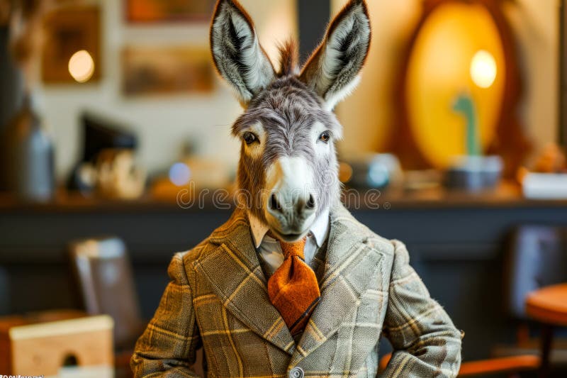 Donkey Dressed in Suit with Orange Tie. Generative AI Stock Image ...