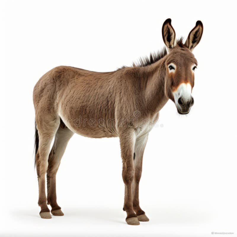 Donkey in Ed Freeman Style Standing at Attention on White Background ...