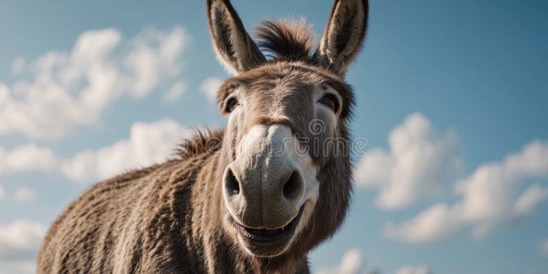Donkey with a Funny Face on the Background of Blue Sky. Stock Image ...
