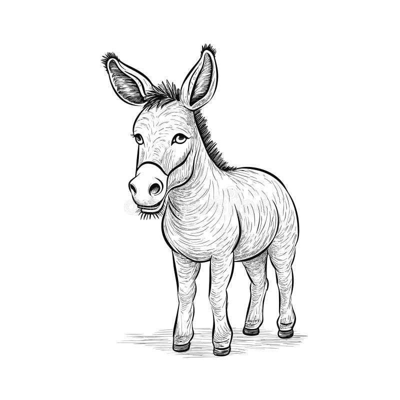 Donkey Hand-drawn Illustration. Donkey. Vector Doodle Style Cartoon ...