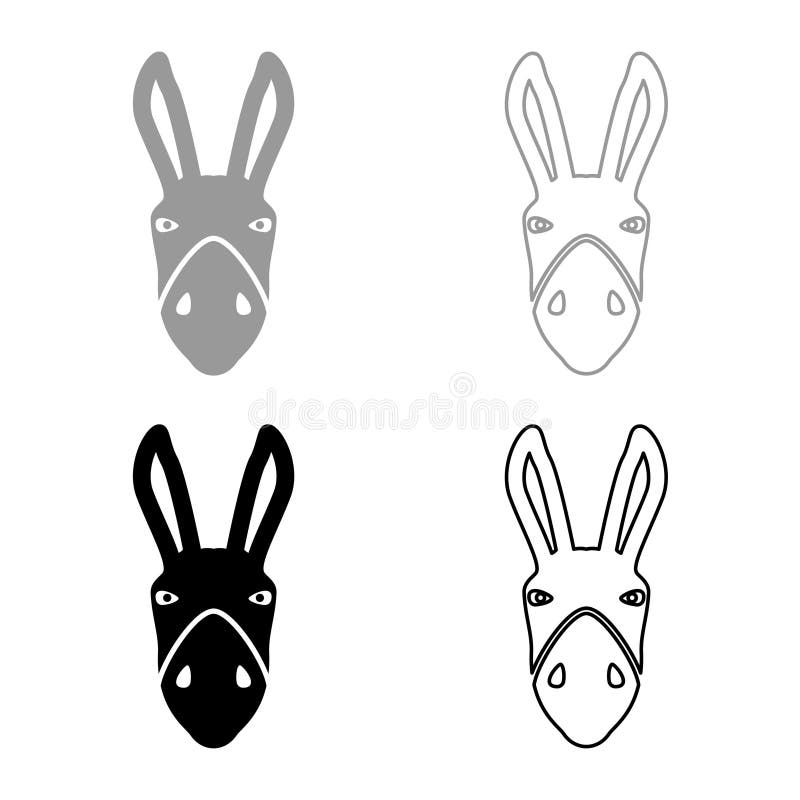 Donkey Head Silhouette Set Icon Grey Black Color Vector Illustration Image Solid Fill Outline ...