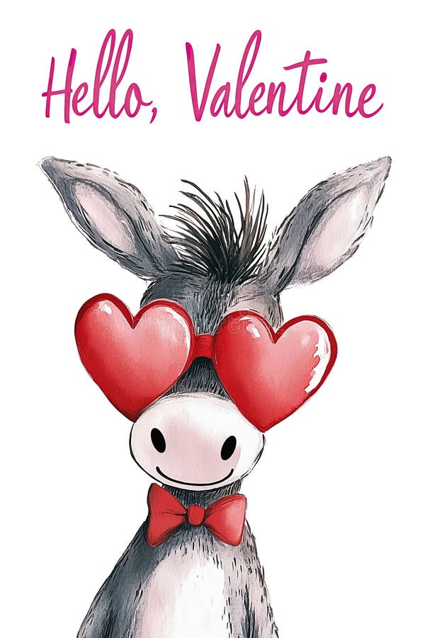Donkey with heart glasses stock illustration. Illustration of ...