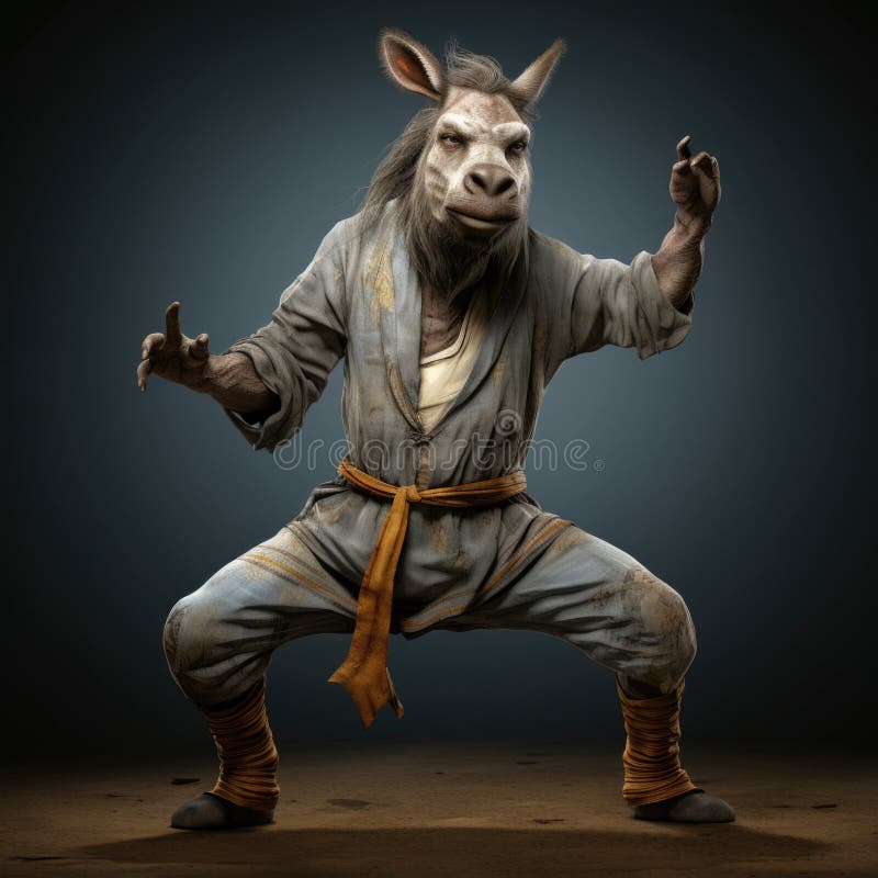 Donkey in the Kun fu pose stock illustration. Illustration of comical ...