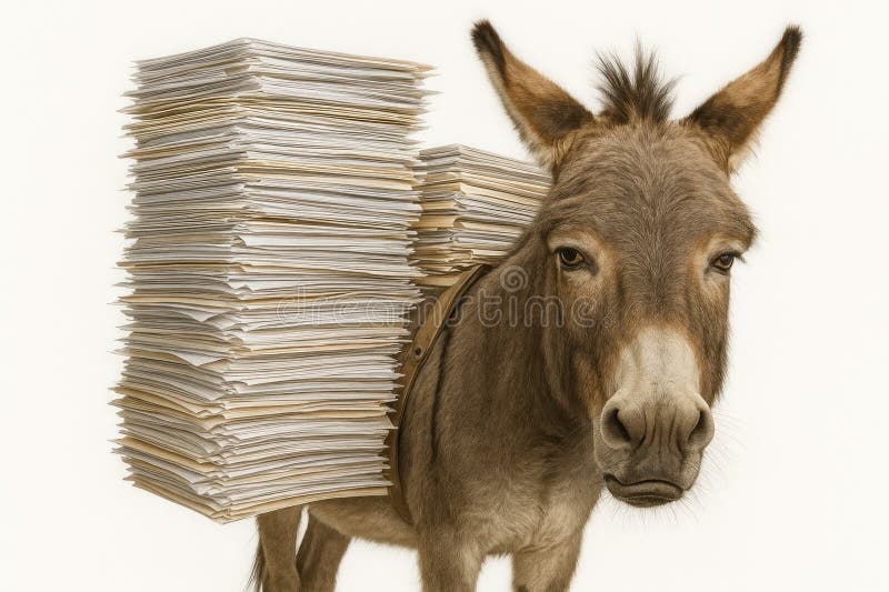 A Donkey with a Load of Documents. Stock Photo - Image of load ...
