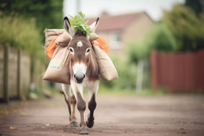 Donkey with a Load of Gardening Soil Bags Stock Photo - Image of ...