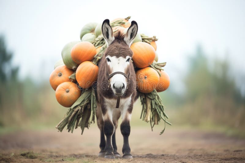 Donkey with a Load of Pumpkins for Harvest Stock Image - Image of ...