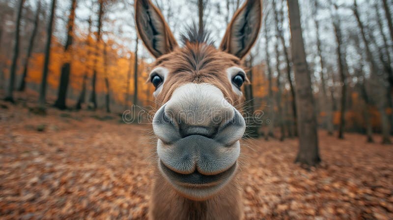 The Donkey Looks into the Camera Lens, Close-up of the Funny Muzzle ...