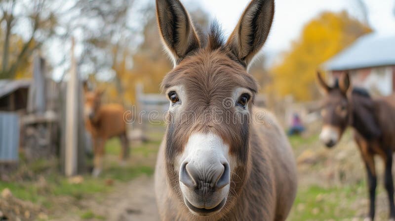 The Donkey Looks into the Camera Lens, Close-up of the Funny Muzzle ...