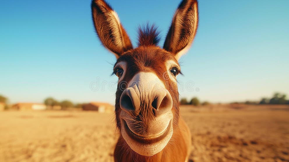 The Donkey Looks into the Camera Lens, Close-up of the Funny Muzzle ...