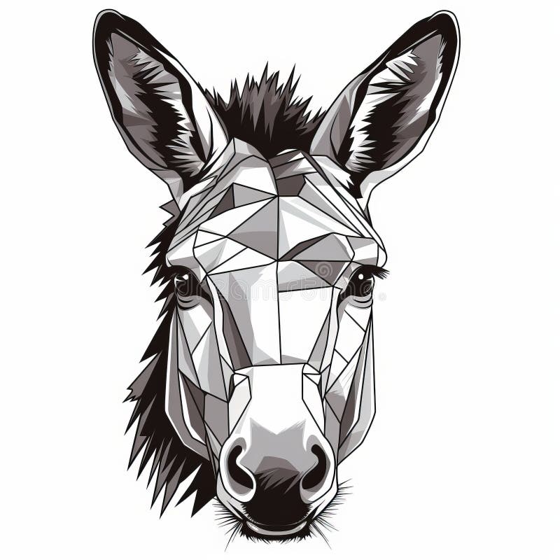 Geometric Donkey Head Vector Illustration in Black and White Stock ...