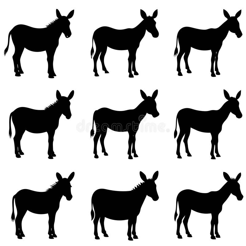 Donkey Silhouettes Set Large Pack of Vector Silhouette Stock Vector ...