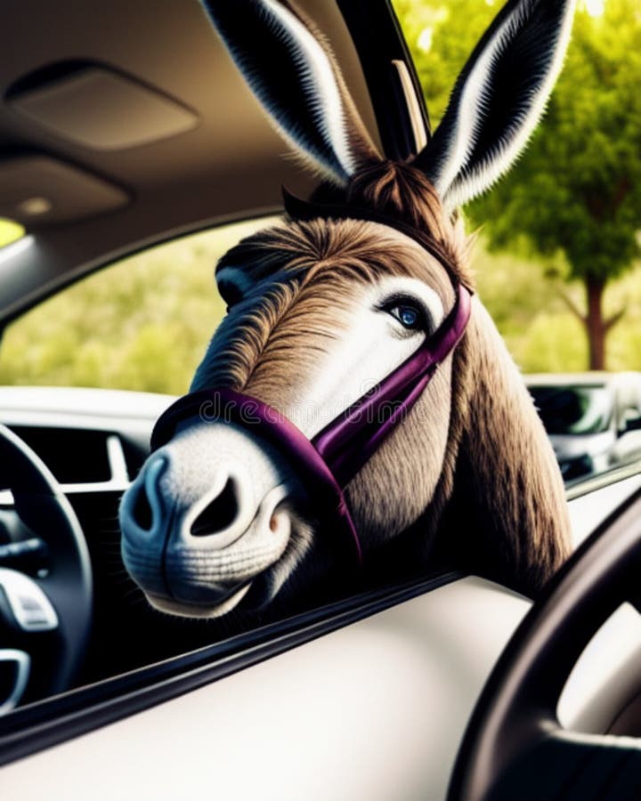 A Donkey Sits Behind the Wheel of a Luxury Car Stock Illustration ...
