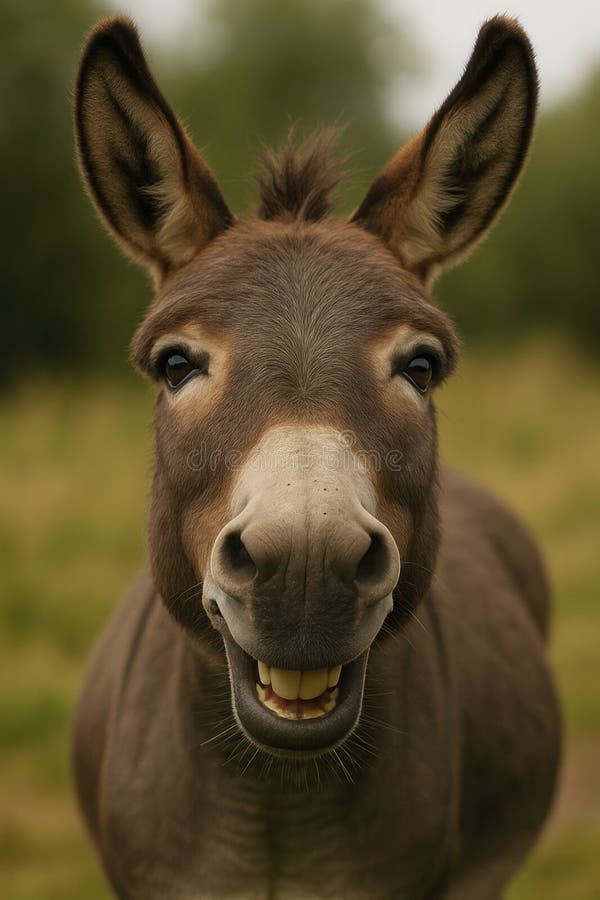 Donkey Smiling Close-up in Nature. Stock Photo - Image of expressive ...