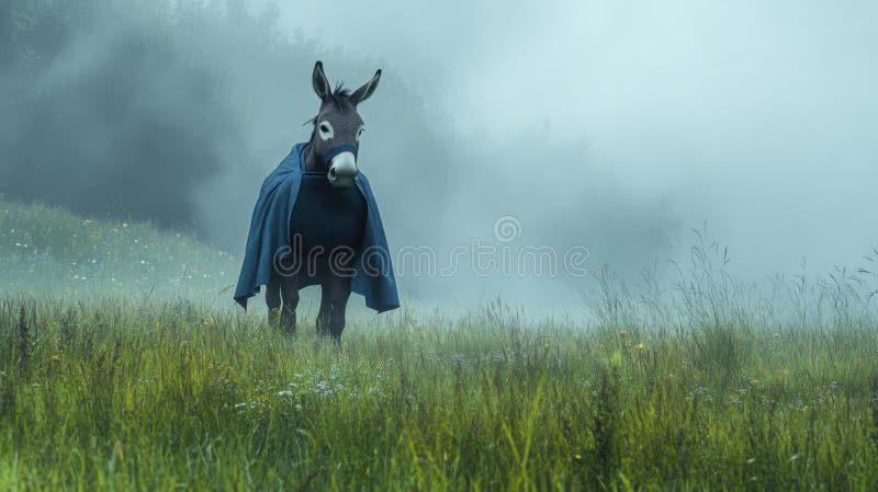 A Donkey is Standing in a Field with a Blue Blanket on Its Back Stock ...