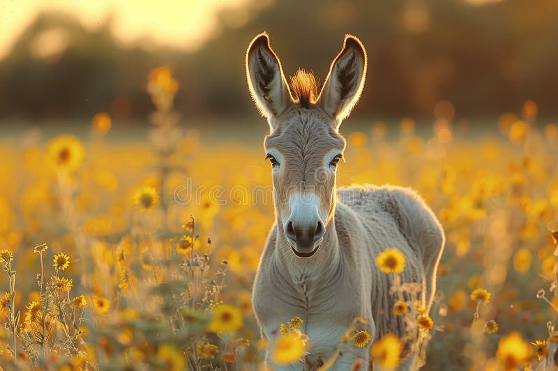 A Donkey Standing among Vibrant Sunflowers in a Field Stock Photo ...
