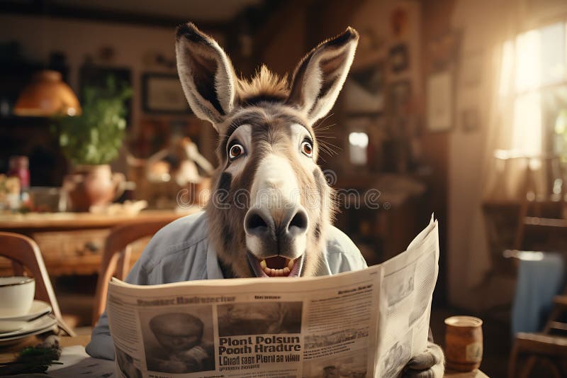 Donkey Surprise with Newspaper in the Kitchen. Funny Donkeys in the ...
