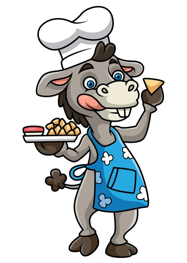 Donkey Wearing Apron and Chef Hat Holding Plate Stock Vector ...