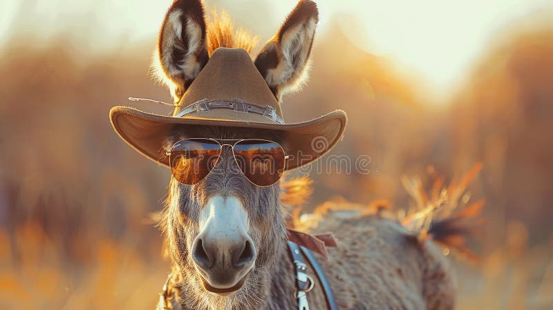 Donkey in a Cowboy Hat stock illustration. Illustration of nature ...
