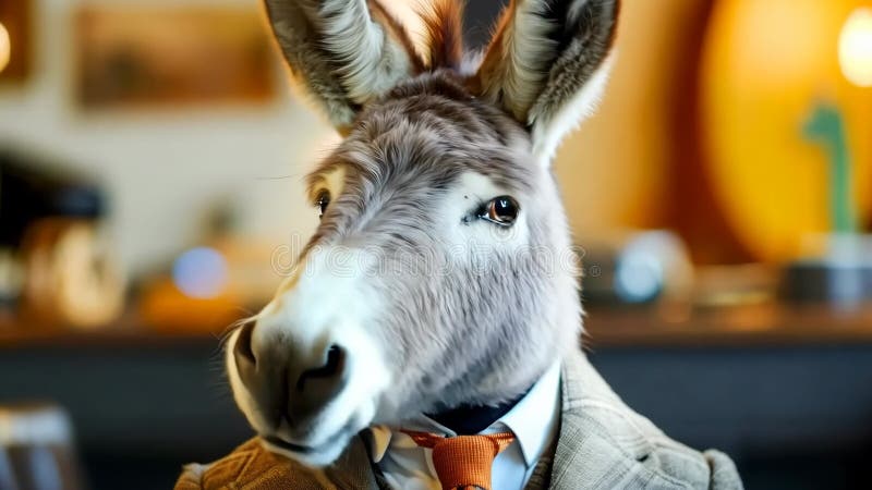A Donkey Wearing a Suit and Tie Sitting at a Table Stock Footage ...