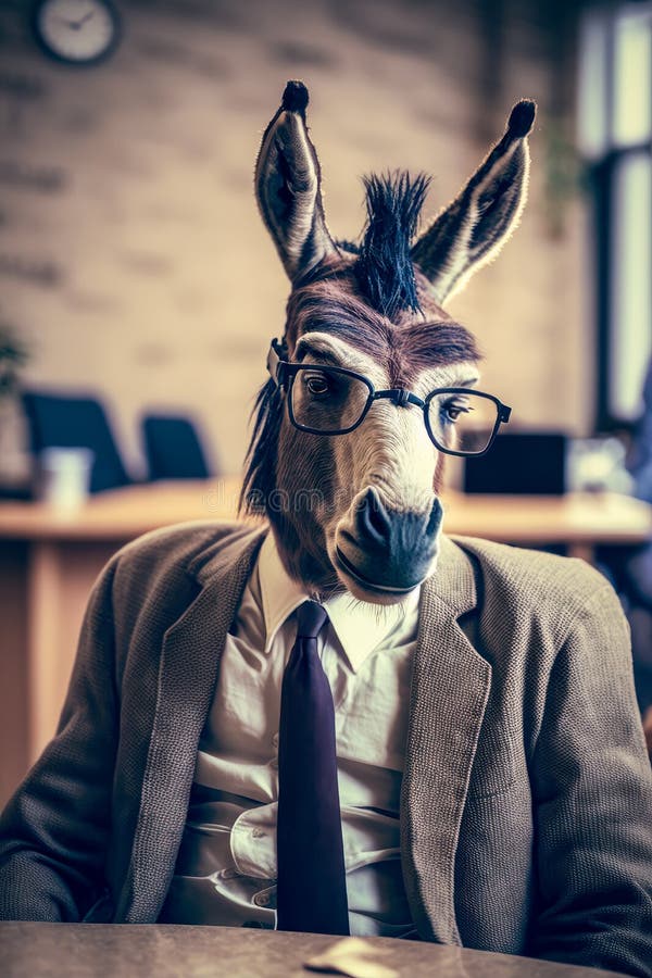 Donkey Wearing Suit and Tie Sitting at Desk. Generative AI Stock ...