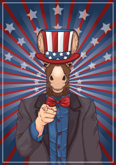 Donkey Wearing Uncle Sam S Hat. Vector Illustration Decorative ...