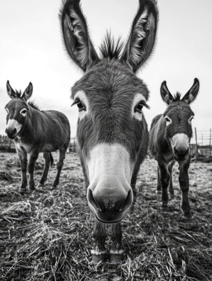 Donkeys in black and white stock image. Image of black - 388270545