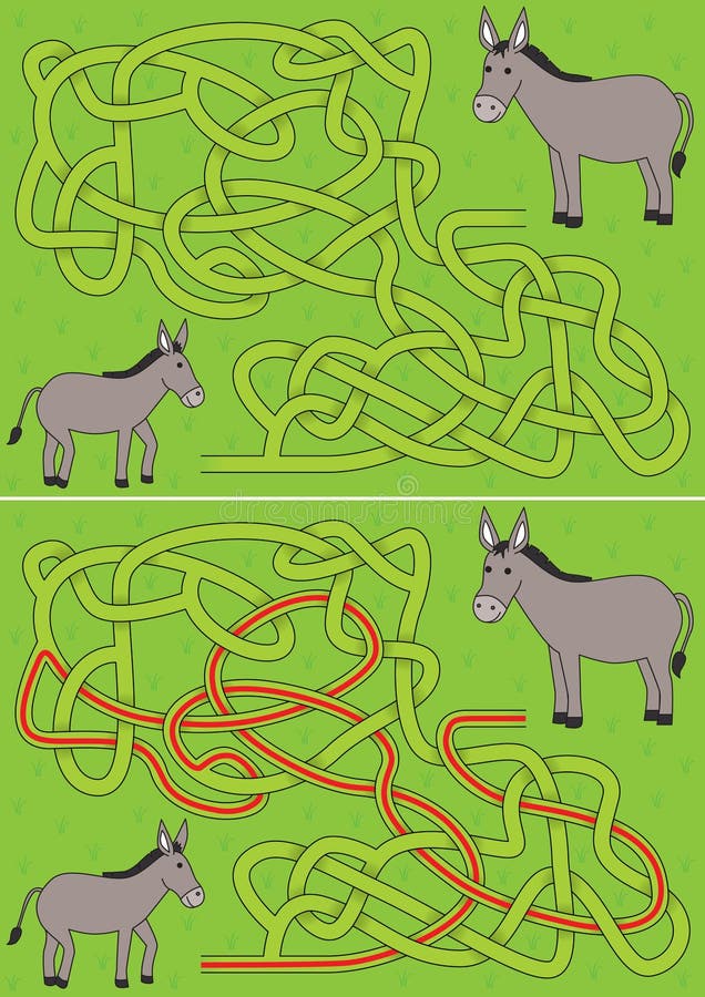 Donkeys maze stock vector. Illustration of farm, mother - 311413857